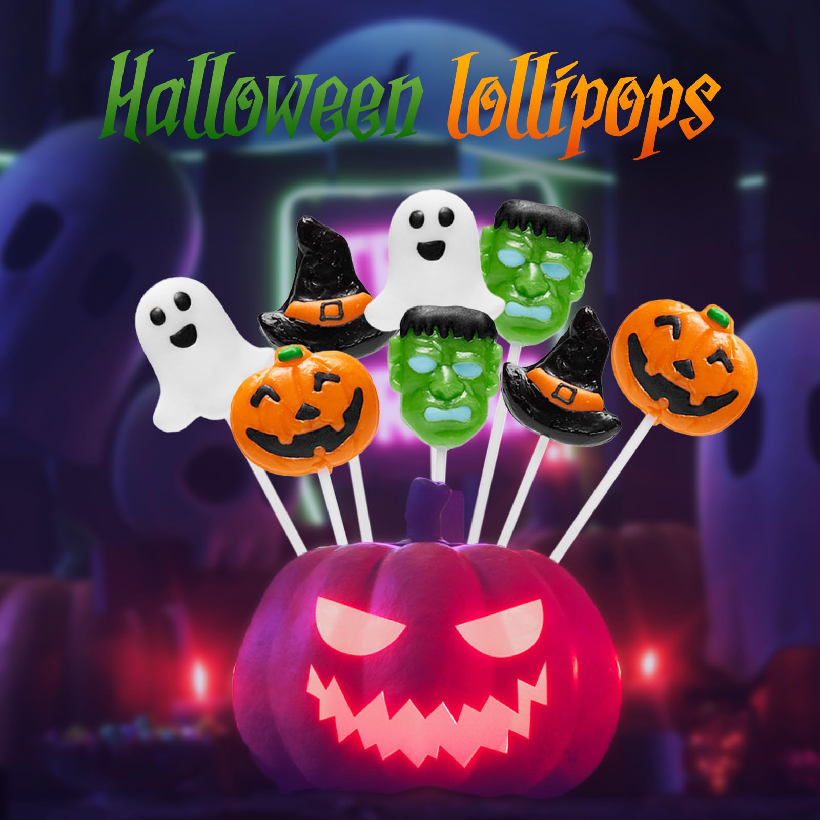 LIDATREE Halloween Lollipop Suckers, Pumpkin Candy , Spooky Candies, Individually Wrapped, Great for Goody Bag Fillers 12 Pack