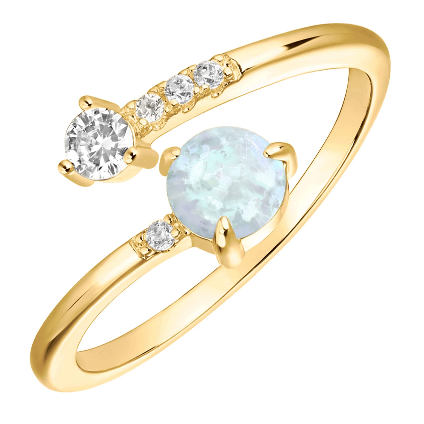 PAVOI 18K Gold Plated Adjustable Created Opal Rings | Stacking Rings | Gold Rings for Women (Vermeil - Yellow/White)