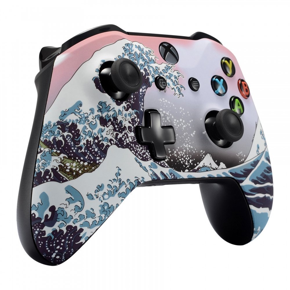 MODDEDZONE Custom MODDED Wireless Controller for Xbox One S/X and PC - With Unique Smart Mods - Best For First Person Shooter Games - Handcrafted by Experts in USA with Unique Design (Great Wave)