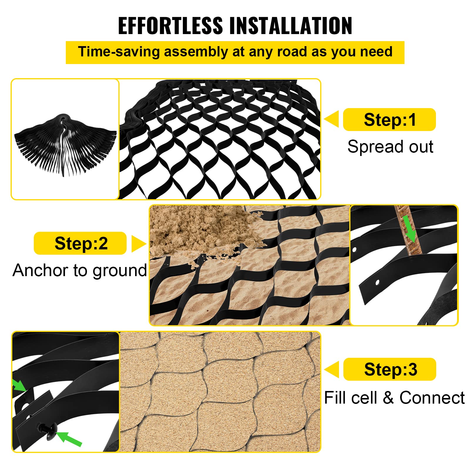 VEVOR Ground Grid 27 ft x 4 ft, 1885 lbs per Sq Ft Load Geo Grid, 2" Depth Permeable Stabilization System for DIY Patio, Walkway, Shed Base, Light Vehicle Driveway, Parking Lot, Grass, and Gravel