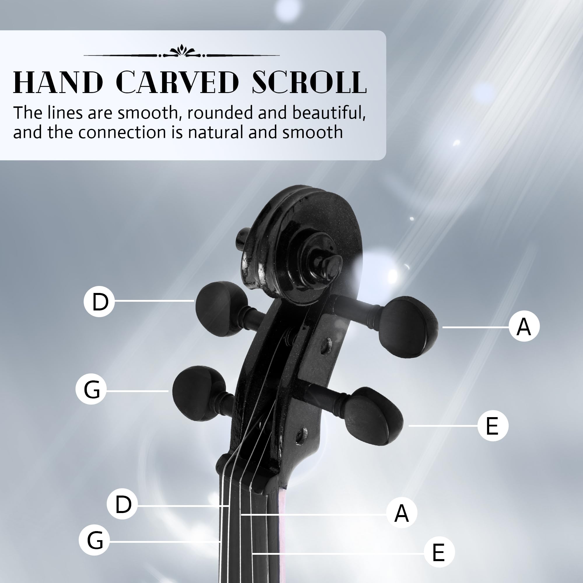 MOSAYA Violin 4/4 Full Size for Beginner Kids with Violin Strings Violin Bow Violin Rosin Shoulder Rest Violin Tuner Finger Guide for Violins and Violin Case, Black Glossy