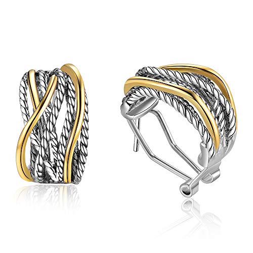 Mytys Two Tone Earrings for Women Gold and Silver Rose Gold Crossover Half Hoop Statement Designer Stud Earrings (delicate gold & silver)