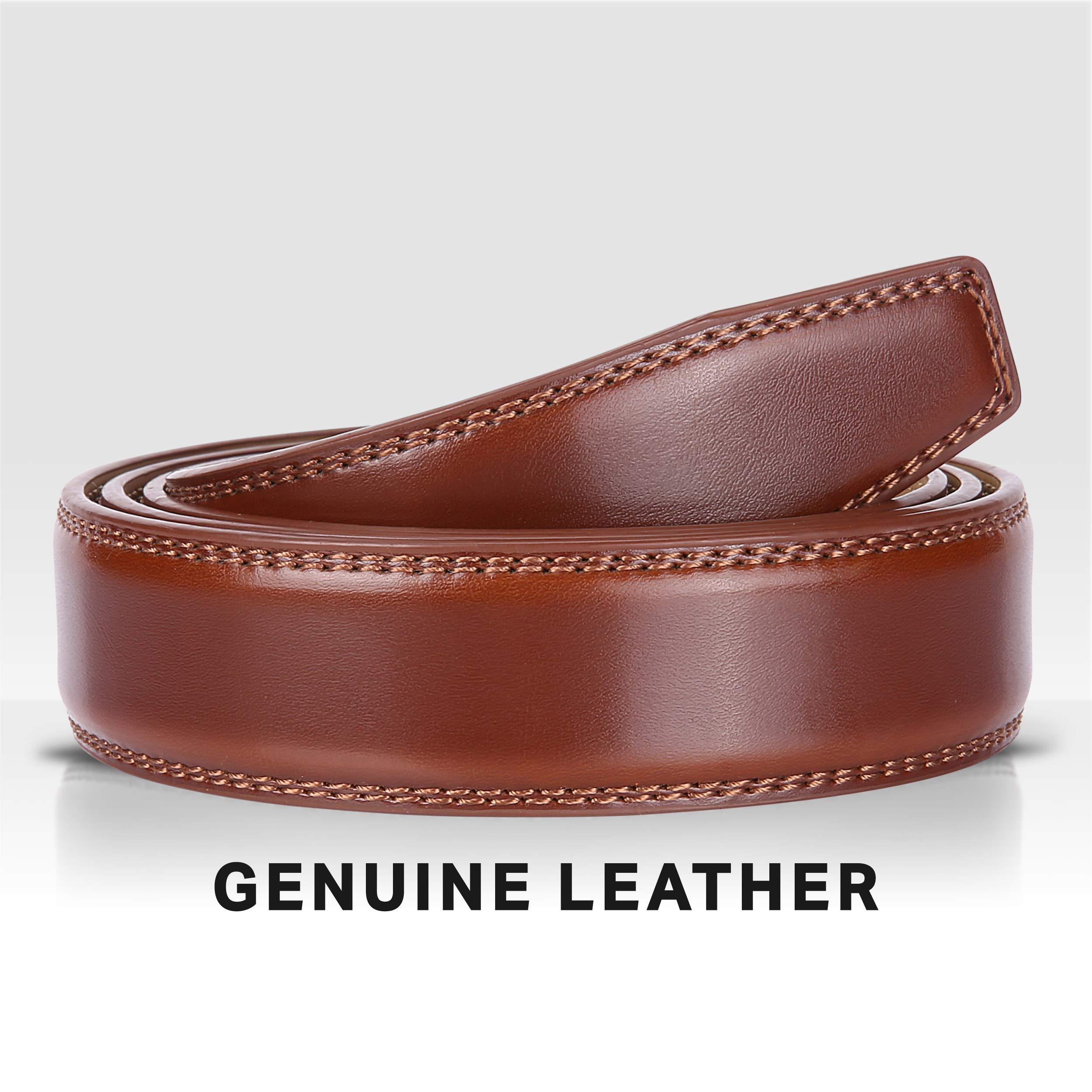 Mio Marino Mens Genuine Leather Ratchet Belt Replacement Strap 1 1/8 Without Buckle - Mahagony/Black - Adjustable from 28" to 44" Waist