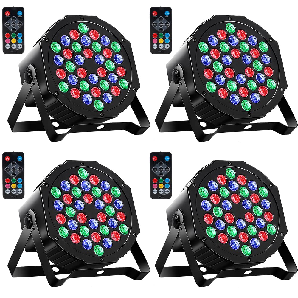MOSFiATA Par Lights 2 Pack, RGB 36 LED Stage Lights Sound Activated DMX Control, 7 Modes Uplighting Lights with Remote Control Stage Lighting, DJ Par Party Lights for Club KTV Disco Party