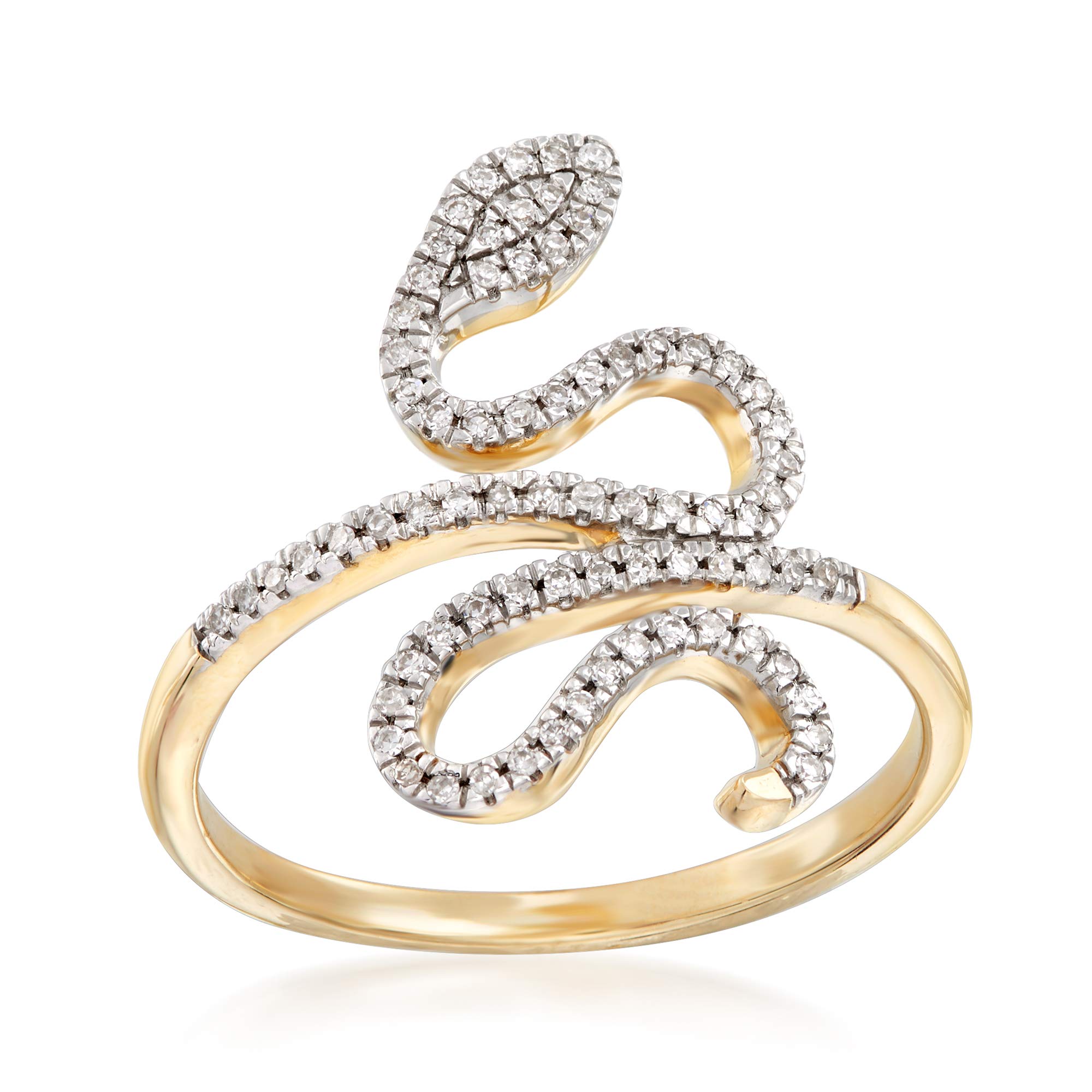 Ross-Simons 0.15 ct. t.w. Diamond Snake Ring in 14kt Yellow Gold. Size 7