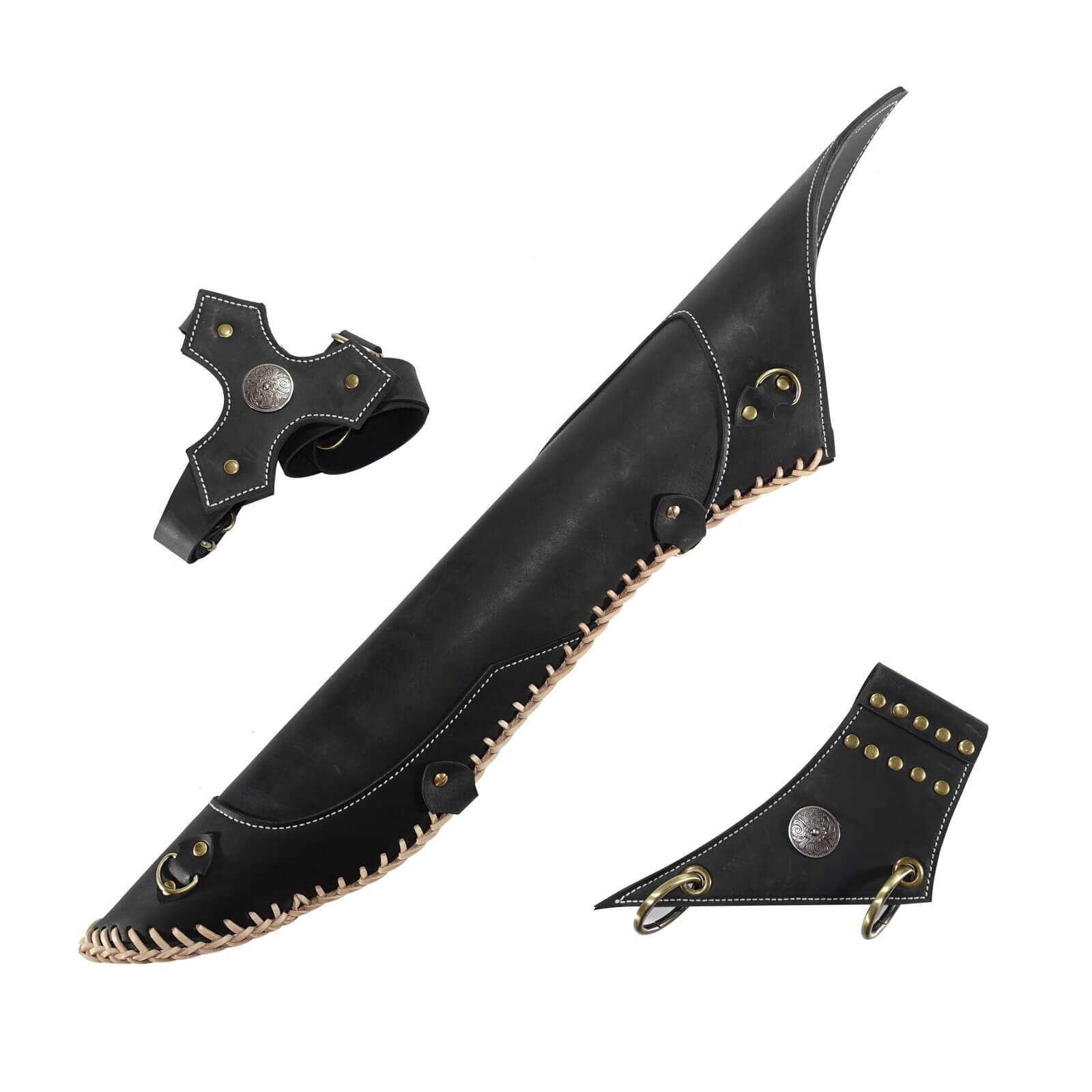 Mandarin Duck Hand Made Real Leather Arrow Quiver Dragonborn Hunting Shooting, Black, Right Handed