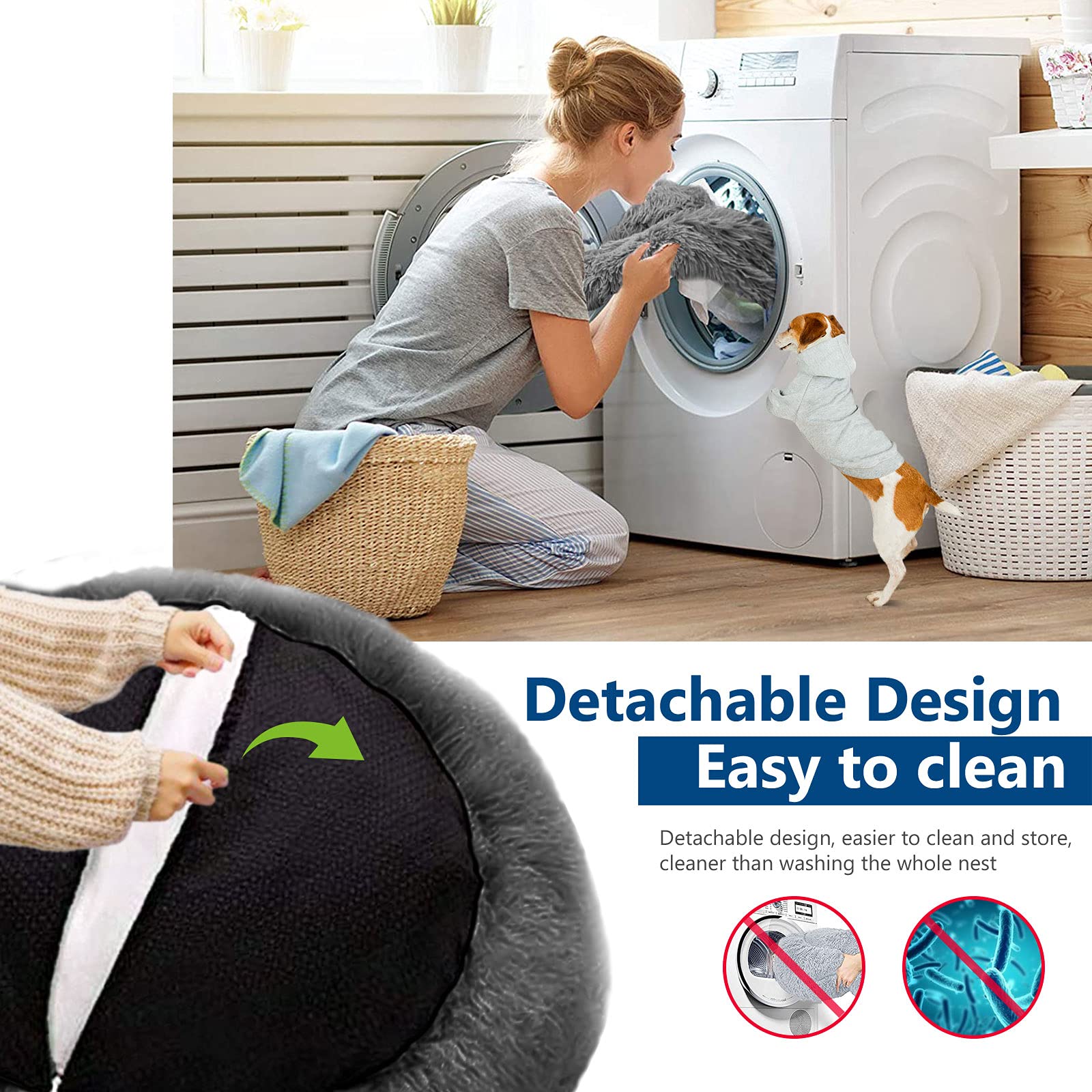 Souarts 43 Inch Super Large Dog Bed, Super Soft Fluffy Plush Pet Bed for Large Medium Dog Cat, Removable Machine Washable Long Plush Round Bed (Dark Grey,43inch/110cm)