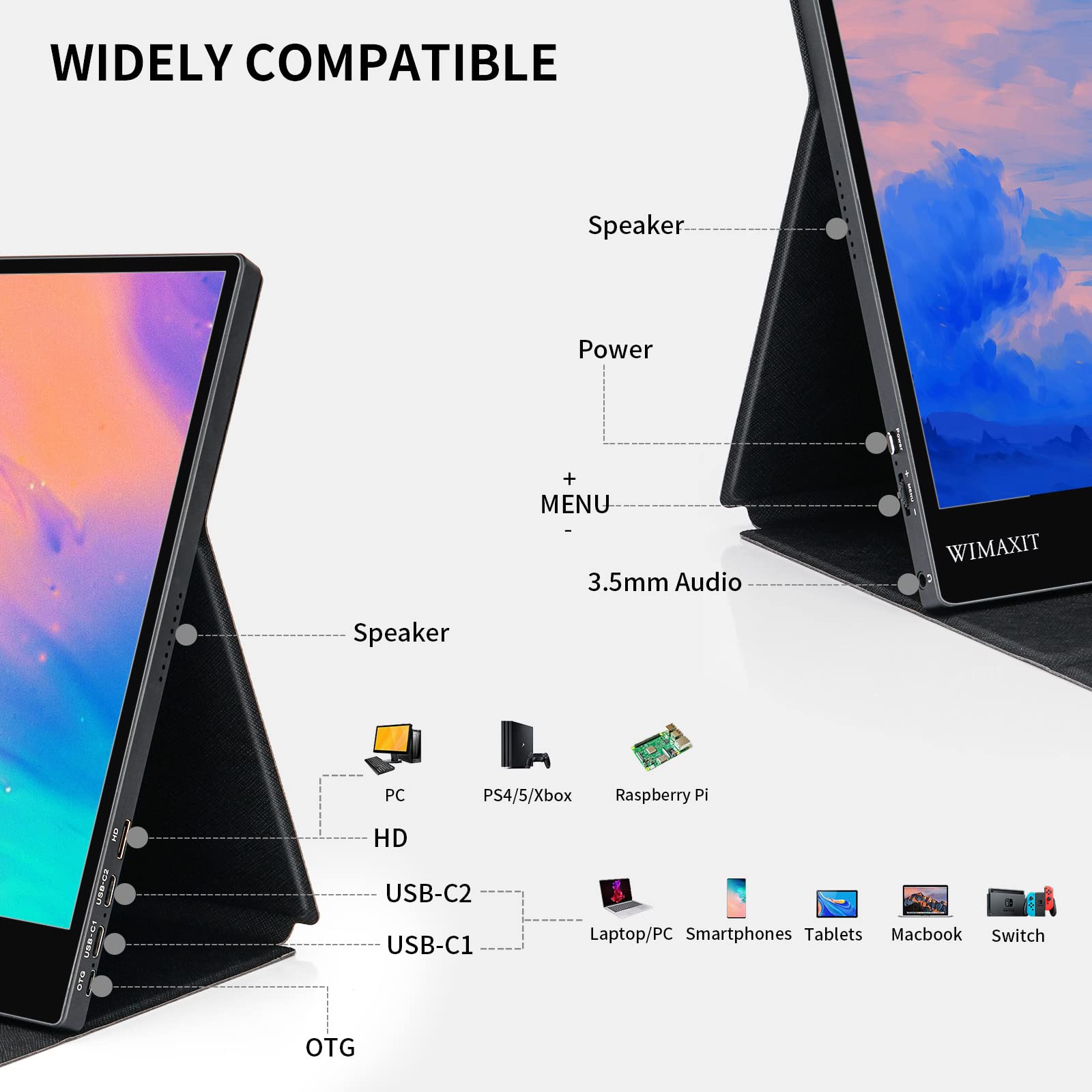 WIMAXIT Portable Monitor 15.6inch Compatible for MacBook Macos,Windows OS Touch Functions HDR IPS Non-Glare Laptop PC Monitor