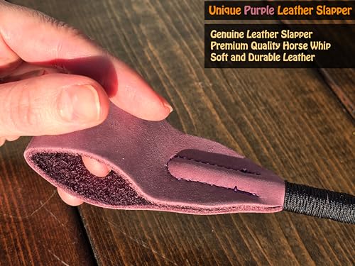 Piece Set 18" Gold and Purple Riding Horse Crop | Genuine Leather Jump Bat Top | Black Faux Handle