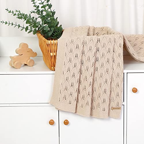 mimixiong 100% Cotton Baby Blanket Knit Cellular Toddler Blankets for NewBron Baby Light Camel 40x30 Inch
