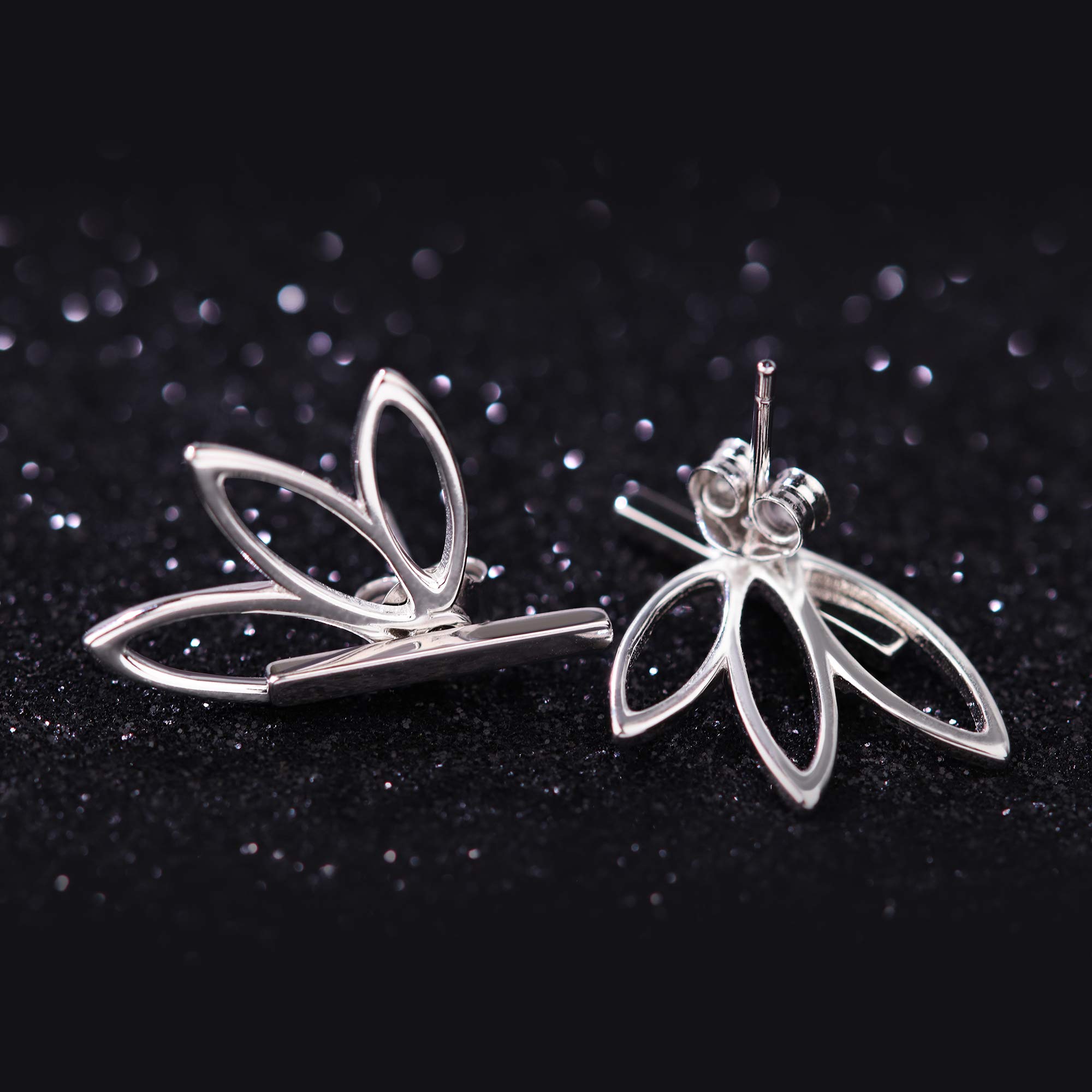 Milacolato 925 Sterling Silver Stud Earrings Set for Women 14K Gold Plated Ear Jacket Studs Lotus Flower Cubic Zirconia Stud Earrings Small Simple Chic Earrings Set