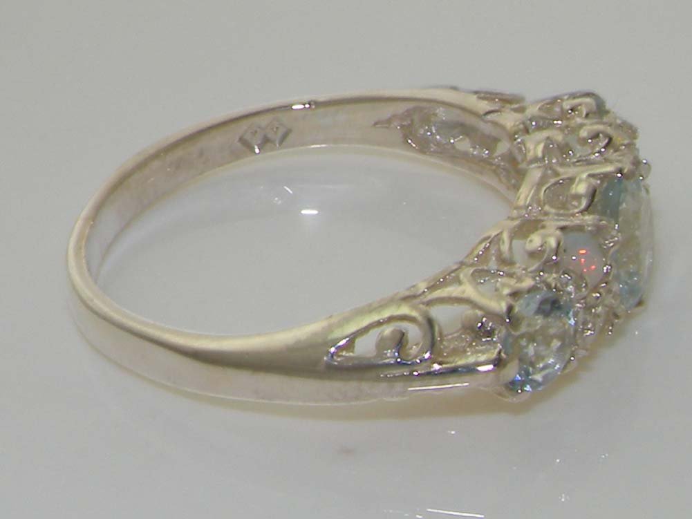 LetsBuyGold 925 Sterling Silver Natural Aquamarine and Opal Womens Band Ring - Sizes 4 to 12 Available