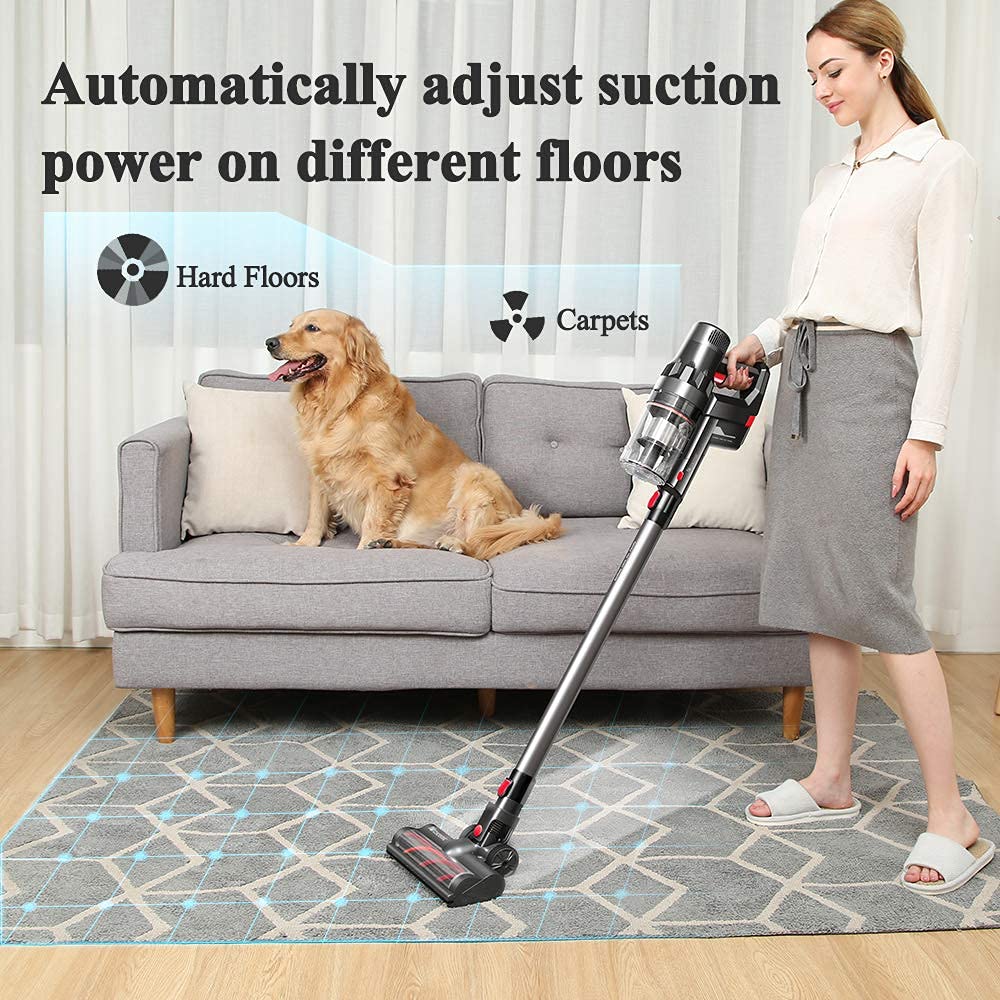 Proscenic P11 Cordless Cleaner, 450W Stick Vacuum with 25000pa Powerful, Touch Screen, Removable Battery, 3 Adjustable Suction Modes for Hardfloor/Carpet/Pet Hair, Gray