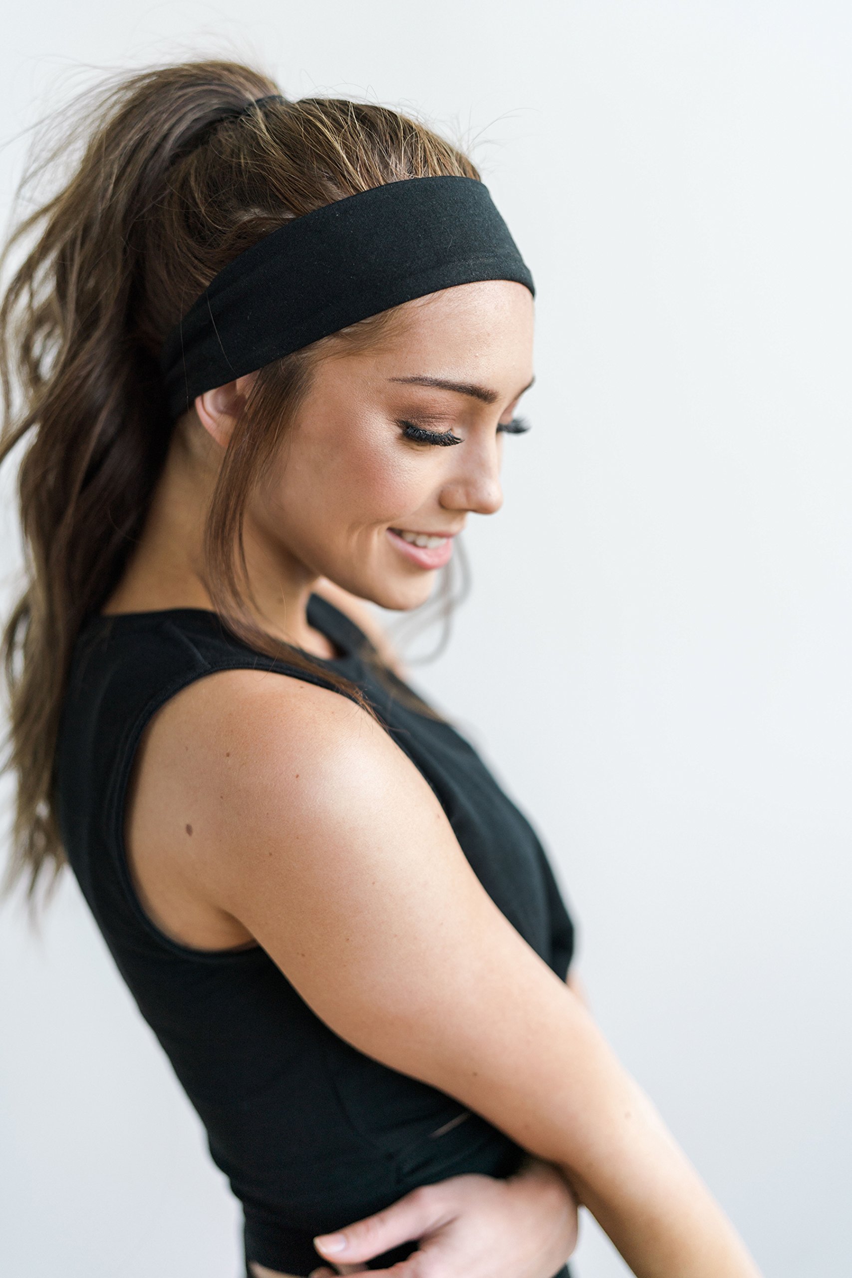 Maven Thread Women's 2" Wide Non Slip Sweat-Wicking Headband for Exercise and Yoga, 2-Pack (Onyx)