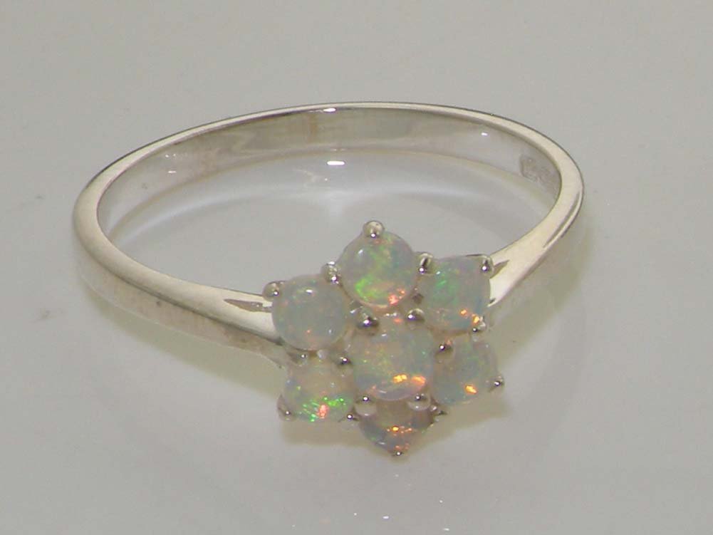 LetsBuyGold 925 Sterling Silver Real Genuine Opal Womens Cluster Promise Ring - Size 9