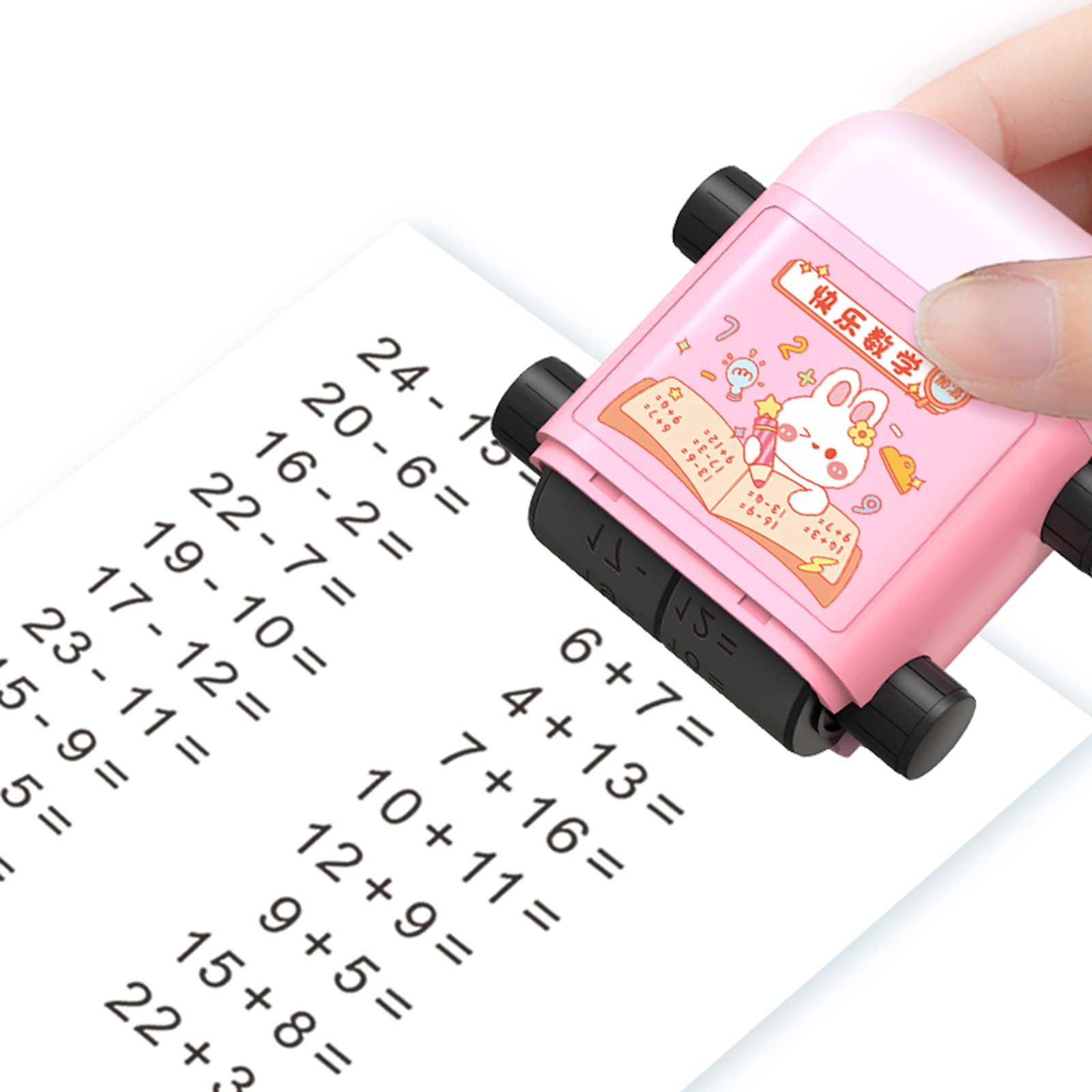Teaching Stamps for Kids,2 in 1 Math Practice Stamps Within 100,Addition and Subtraction Dual Head Smart Math Roller Stamp,Math Learning Toy for Preschool Kindergarten Classroom Supplies Pink