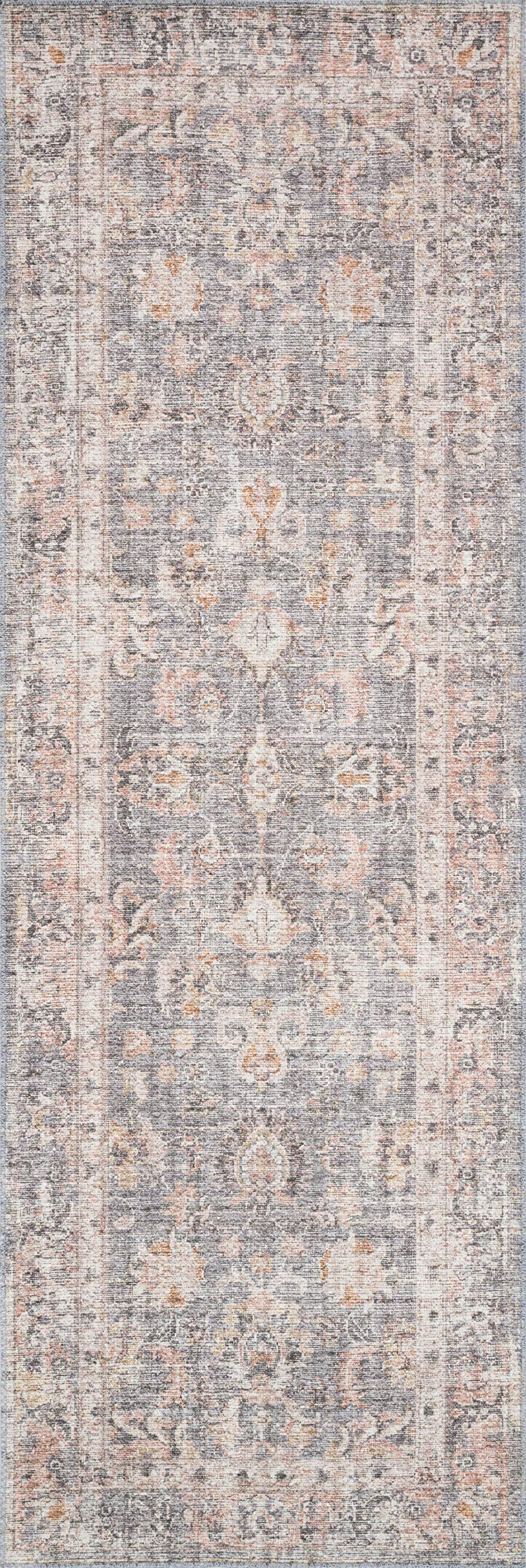 Loloi II Skye Collection SKY-01 Grey/Apricot 9'-0" x 12'-0", 13" Thick,Area Rug,Soft,Durable,Vintage Inspired,Distressed,Low Pile,Non-Shedding,Easy Clean,Printed,Living Room Rug