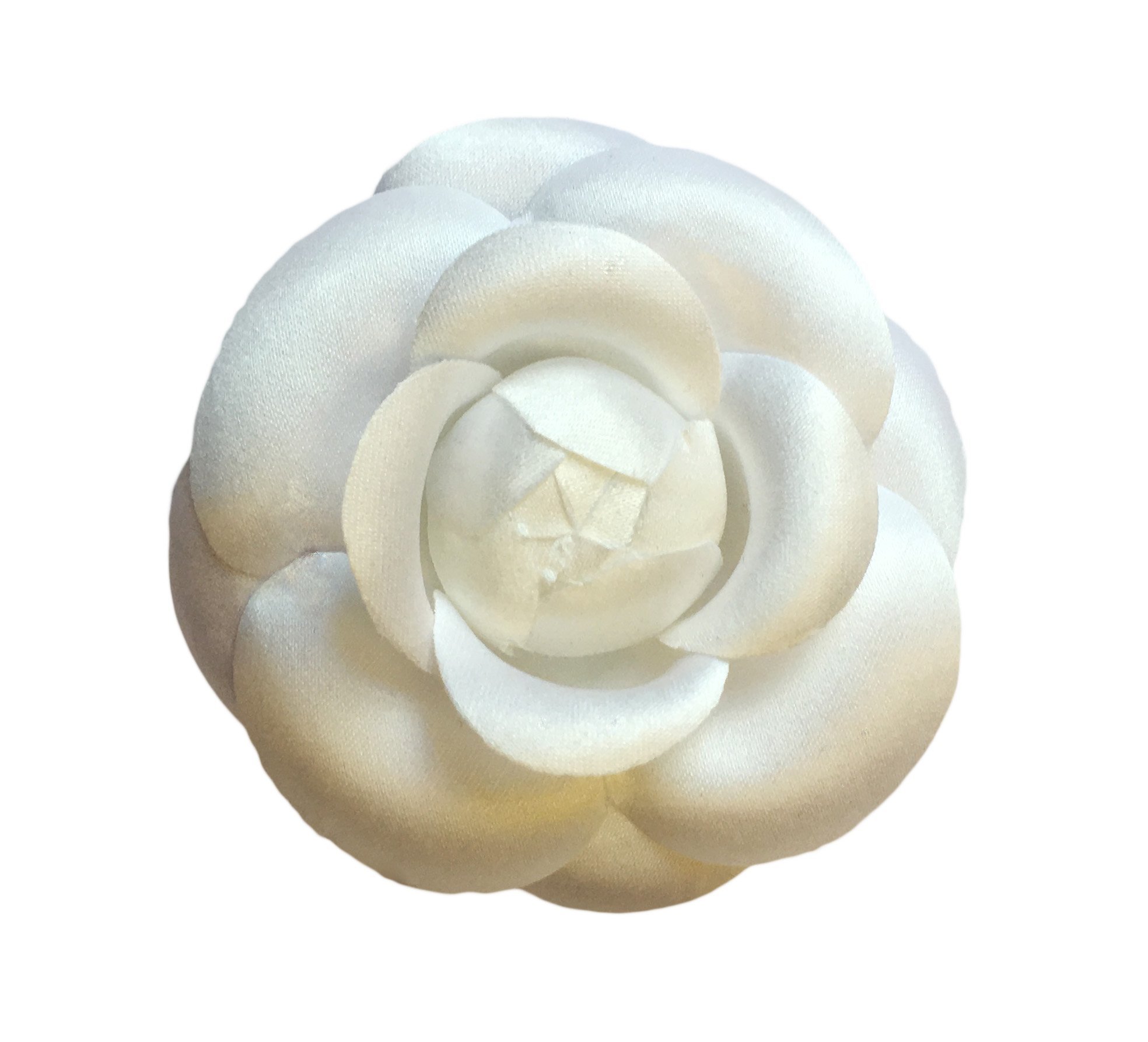M&S Schmalberg Handmade White Camellia Brooch Pin - Elegant Silk Fabric Flower Accessory, American-Made in New York's Garment Center