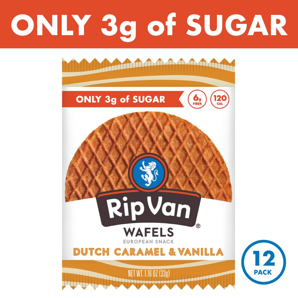 Rip Van WAFELS Dutch Caramel & Vanilla Stroopwafels, Healthy Non GMO, Low Calorie / Sugar Office Snacks, Keto Friendly, (3g), 12 Count (Packaging May Vary)