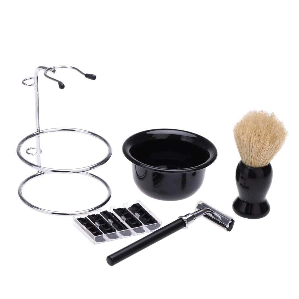 MEICOLY 5 in 1 Shaving Kits for Men Set,Badger Stainless Steel Stand Holder,Manual Razor,Blades,Shaving Brush,Shaving Bowl, Father Day Gift,Men Gift Set