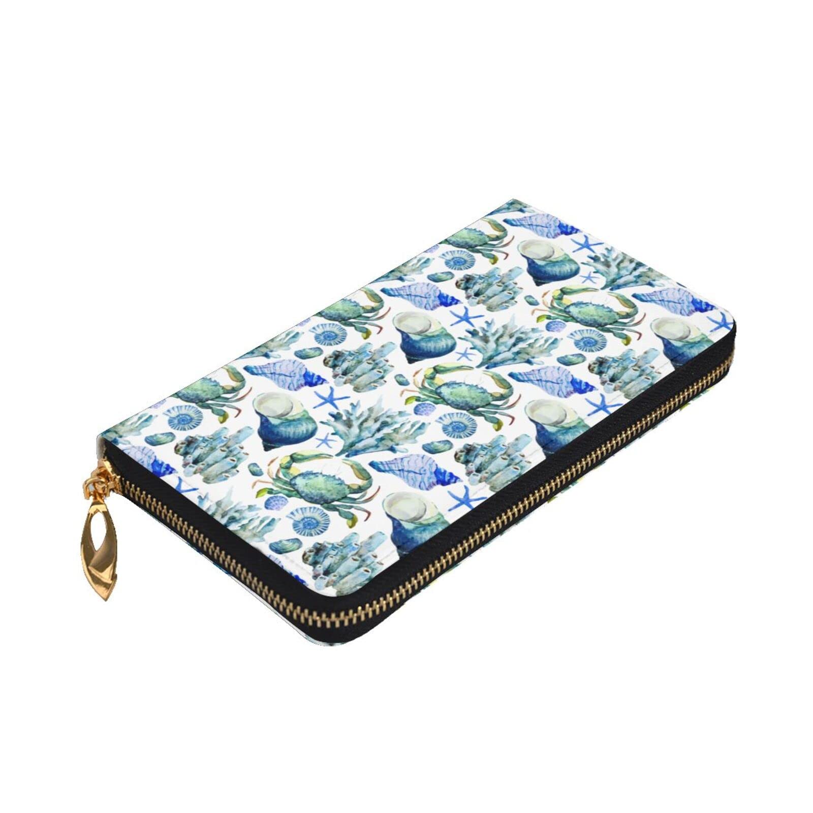 Women Zip Around Long Purse Crab Conch Fashion Credit Card Holder Purse