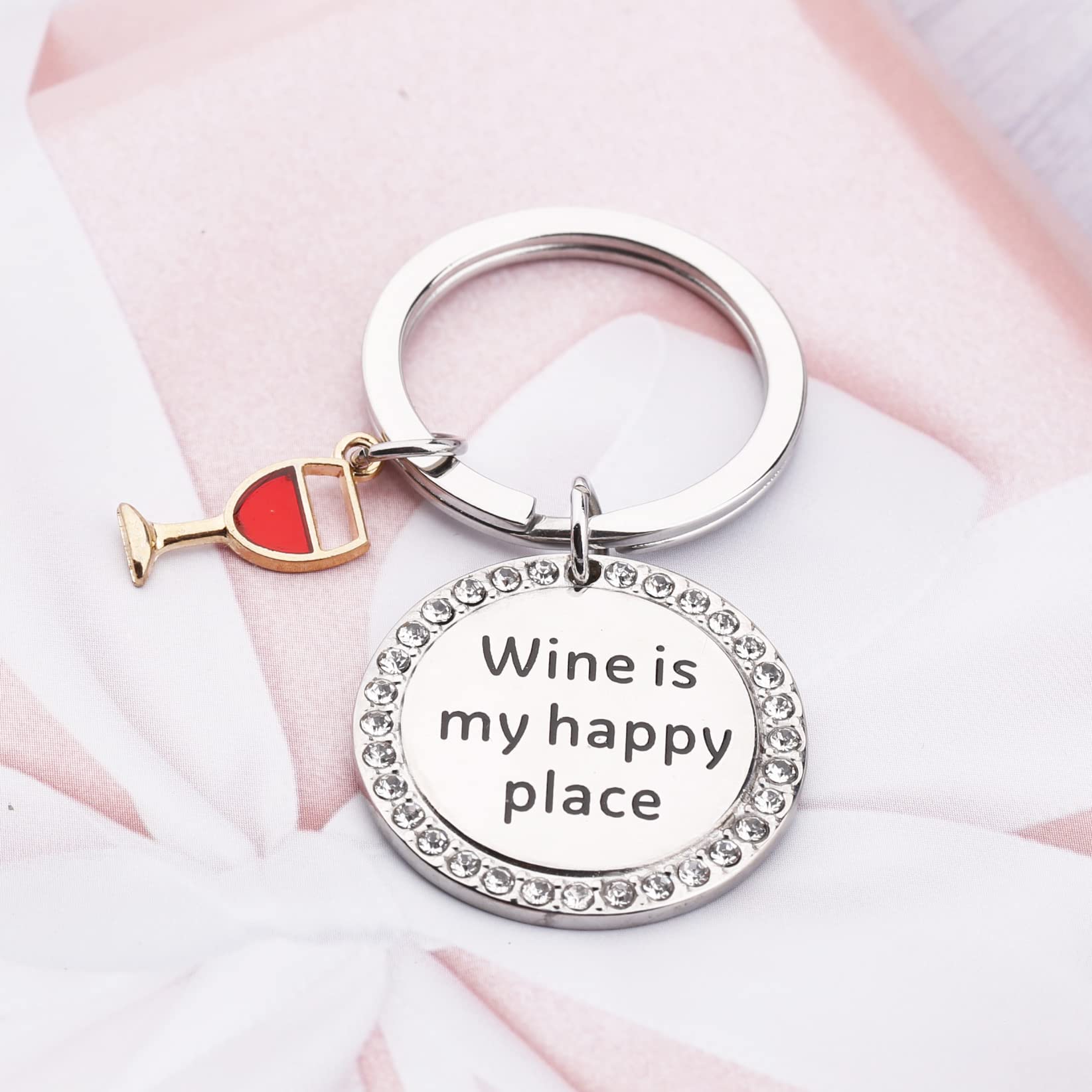 Wine Is My Happy Place Keychain Infinity Collection Wine Charm Keychain Wine Lovers Wine Themed Gifts Wine Jewelry (Wine KS)