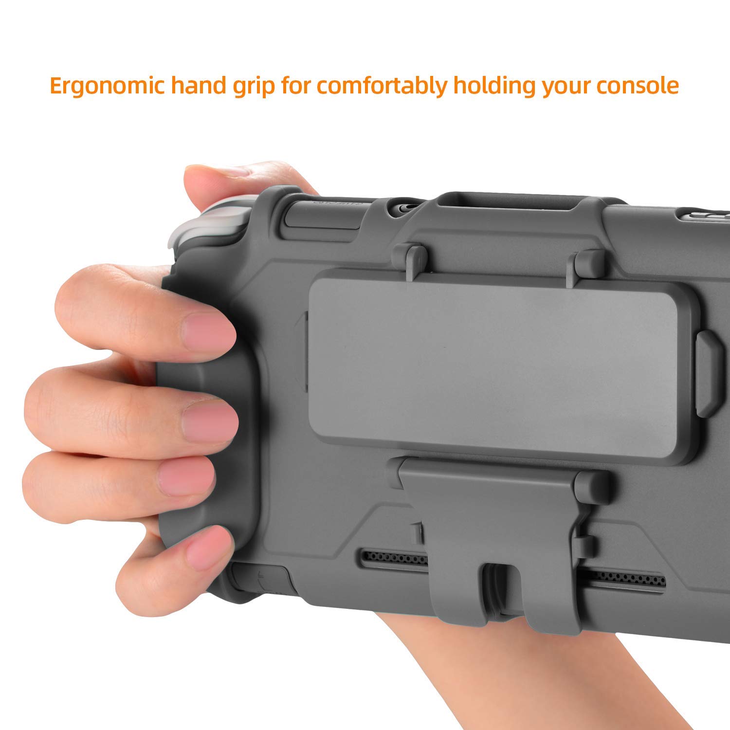 Protective Case Bundle for Nintendo Switch Lite, Tempered Glass Screen Protector, 4 Game Card Slots, Kick-Stand, Ergonomics Hand Grip, Shockproof, Anti-Scratch, Slim for Nintendo Switch Lite Case Gray
