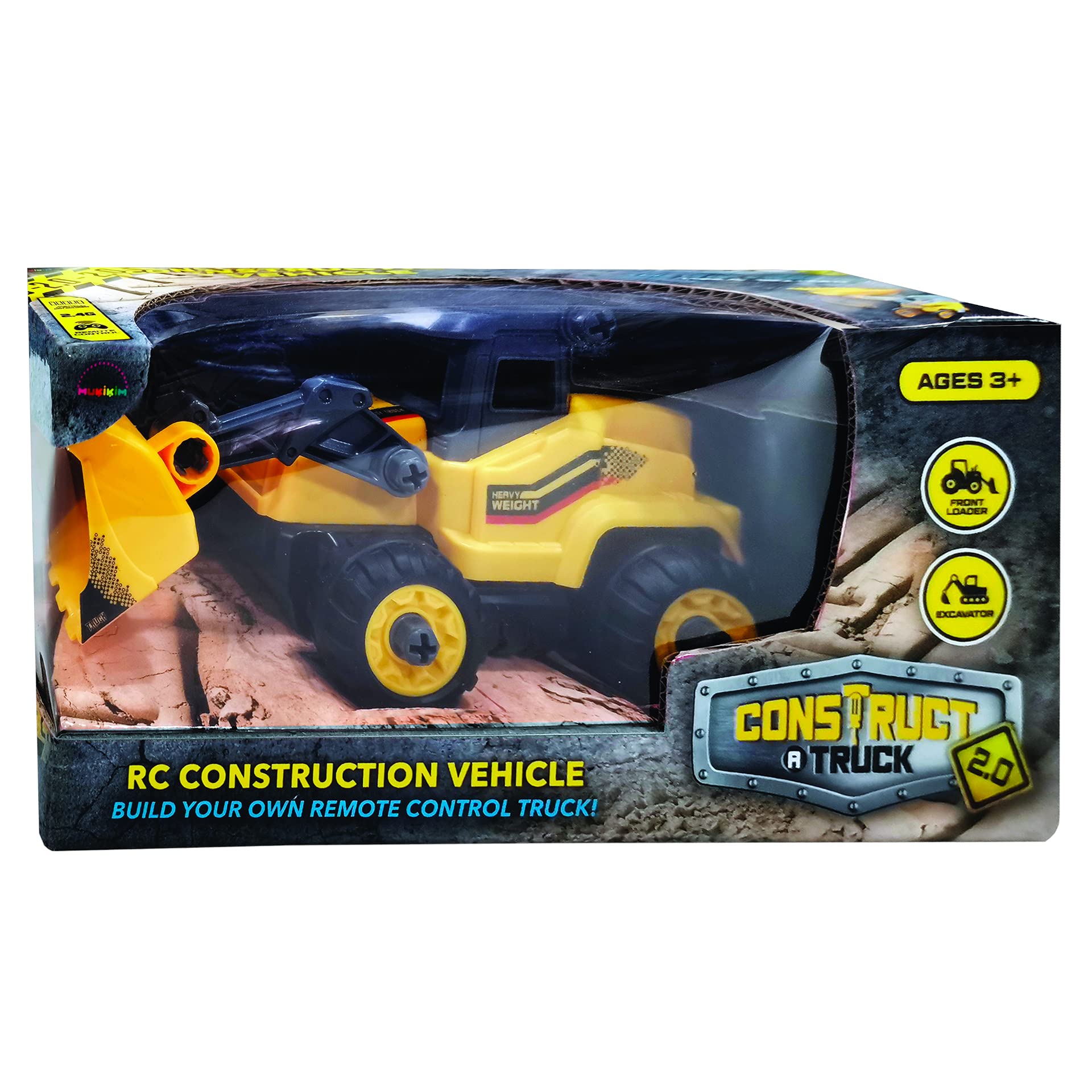 MUKIKIM Construct A Truck 2.0 β Front Loader. Remote Control Take Apart Truck Toys for Kids. Educational STEM RC Car Building Set. Electric Bucket Loader Assemble Kit & Tool Included