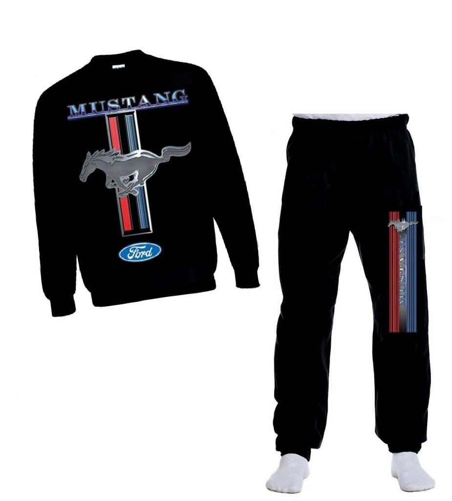 Lucky Ride Mustang Logo Ford Symbol Sweatshirt Sweatpants Motor Classic Cars Racing Set Black, Small
