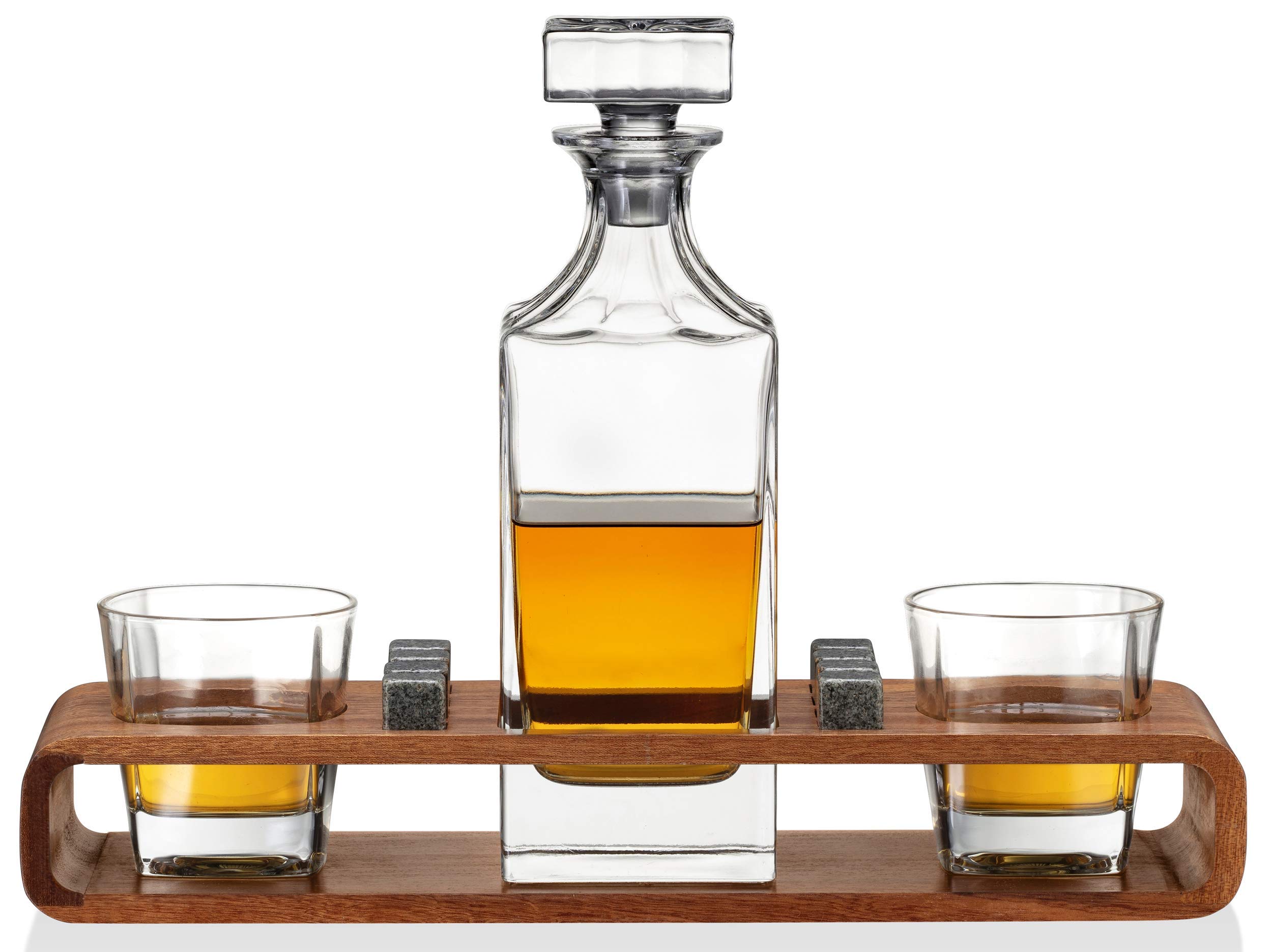 ROCKSLY Whiskey Stones Gift Set for Men | Whiskey Decanter Set With Wood Stand | Bourbon Decanter with Scotch Glasses, 8 Granite Whiskey Stones| Ideal For Whiskey Lovers | Gift Set For Dad, Boyfriend
