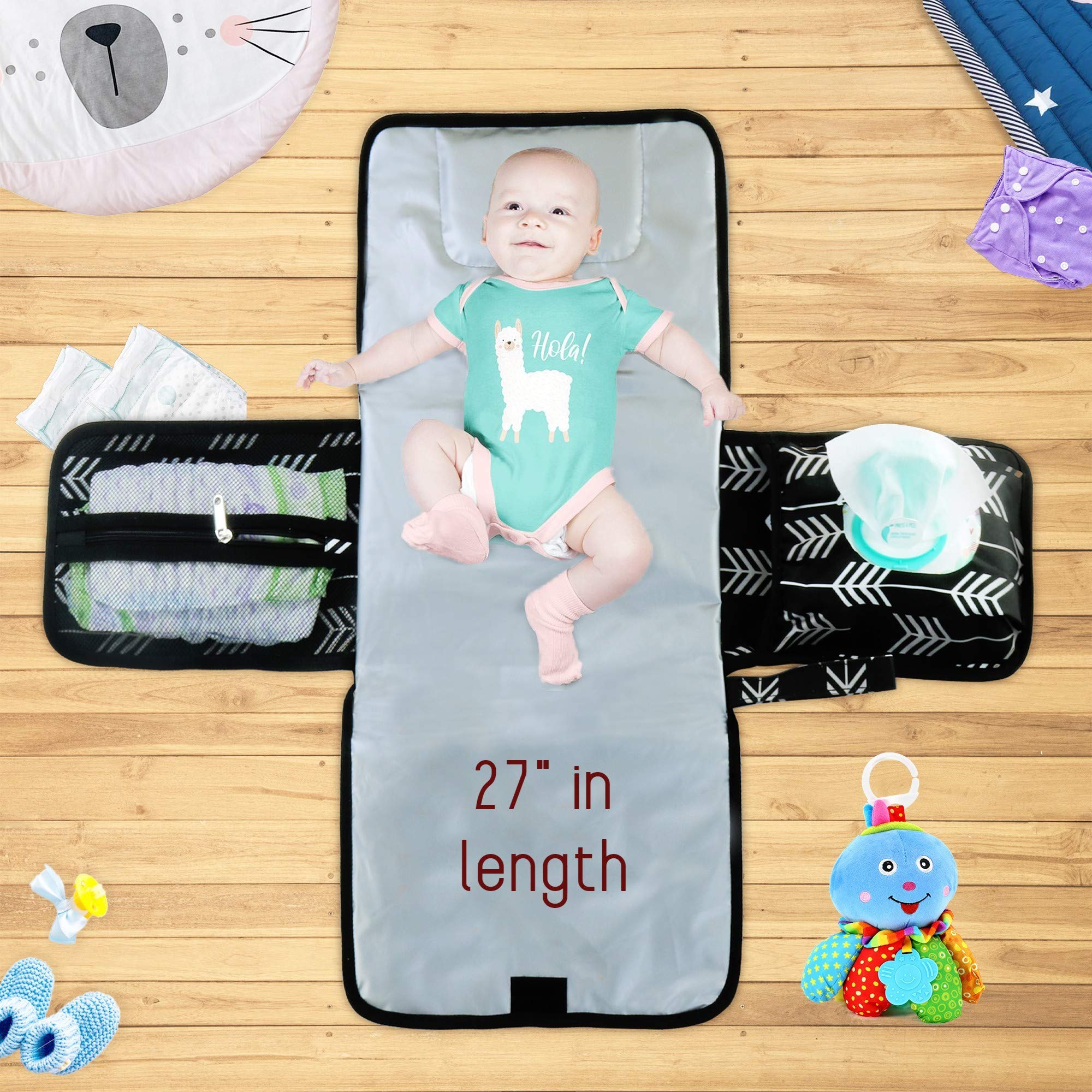 Portable Baby Changing Pad + Octopus Toy Bundle - Large Waterproof Diaper Changing Table Contoured Mattress with Soft Memory Foam Pillow β Travel-Friendly Infant Change Station Mat Set for Mom & Dad