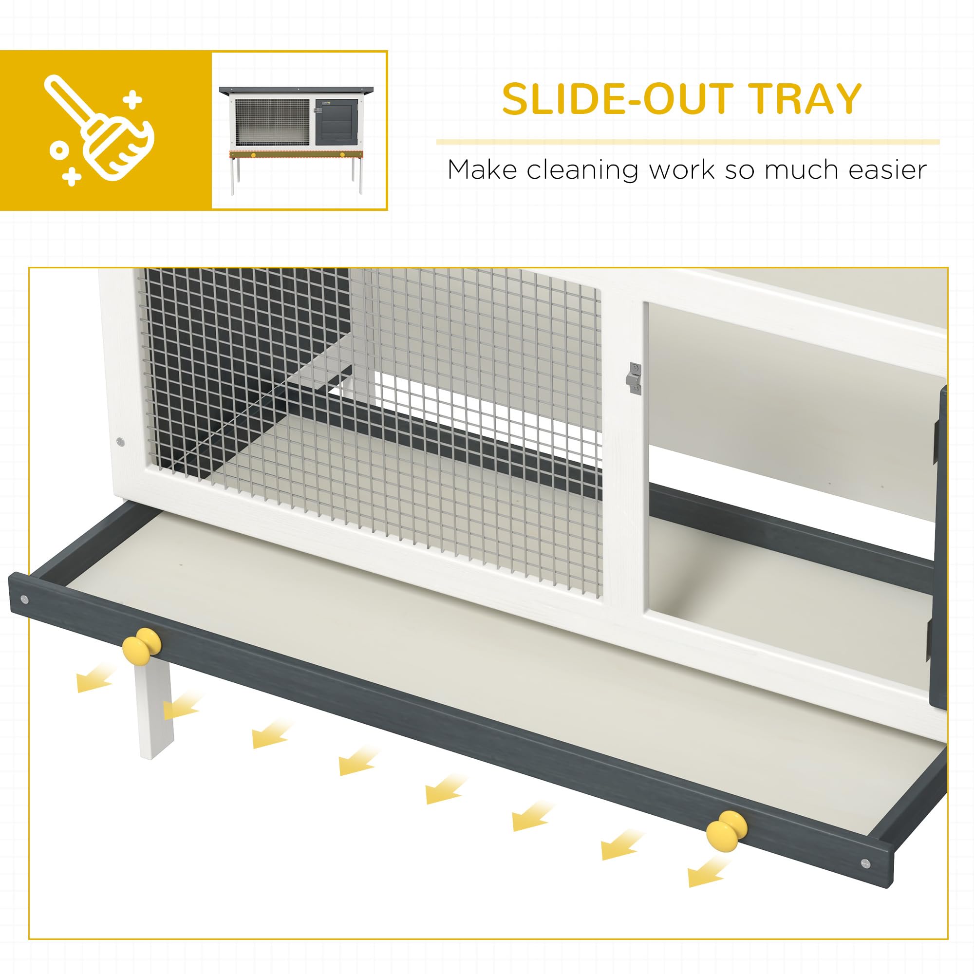 PawHut Wooden Rabbit Hutch, Bunny Cage, Guinea Pig House with Pull-Out Tray, and Openable Asphalt Roof for Indoor/Outdoor, Black