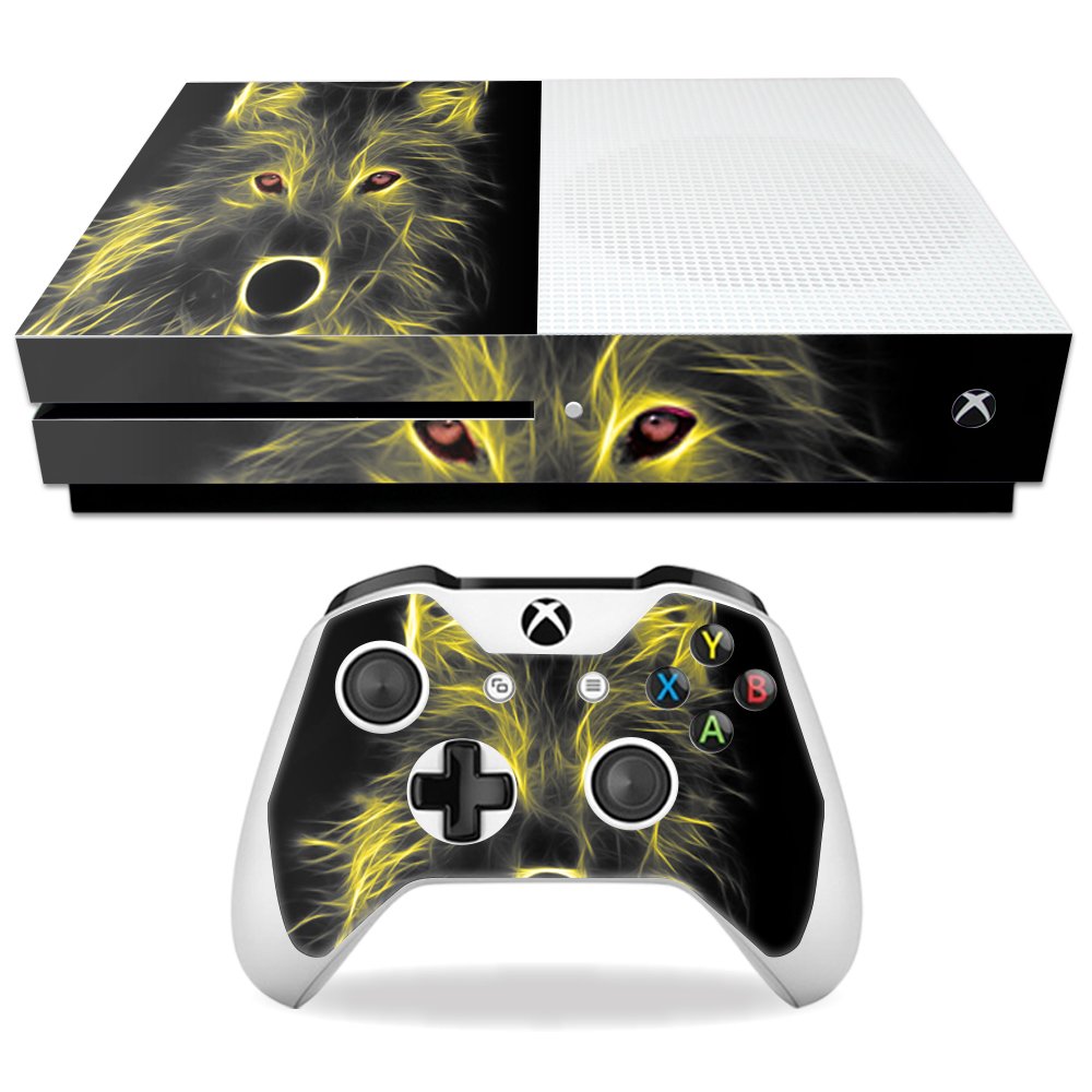 MightySkins Skin Compatible with Microsoft Xbox One S - Neon Wolf | Protective, Durable, and Unique Vinyl Decal wrap Cover | Easy to Apply, Remove, and Change Styles | Made in The USA