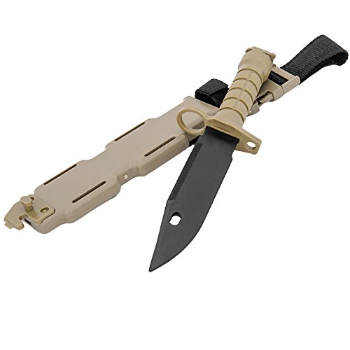 MetalTac Rubber Knife Training with Sheath for Practice, Airsoft, Martial Arts Guard Fight; with Leg Holster Holder Handle Grip 11.75" inch (Tan)