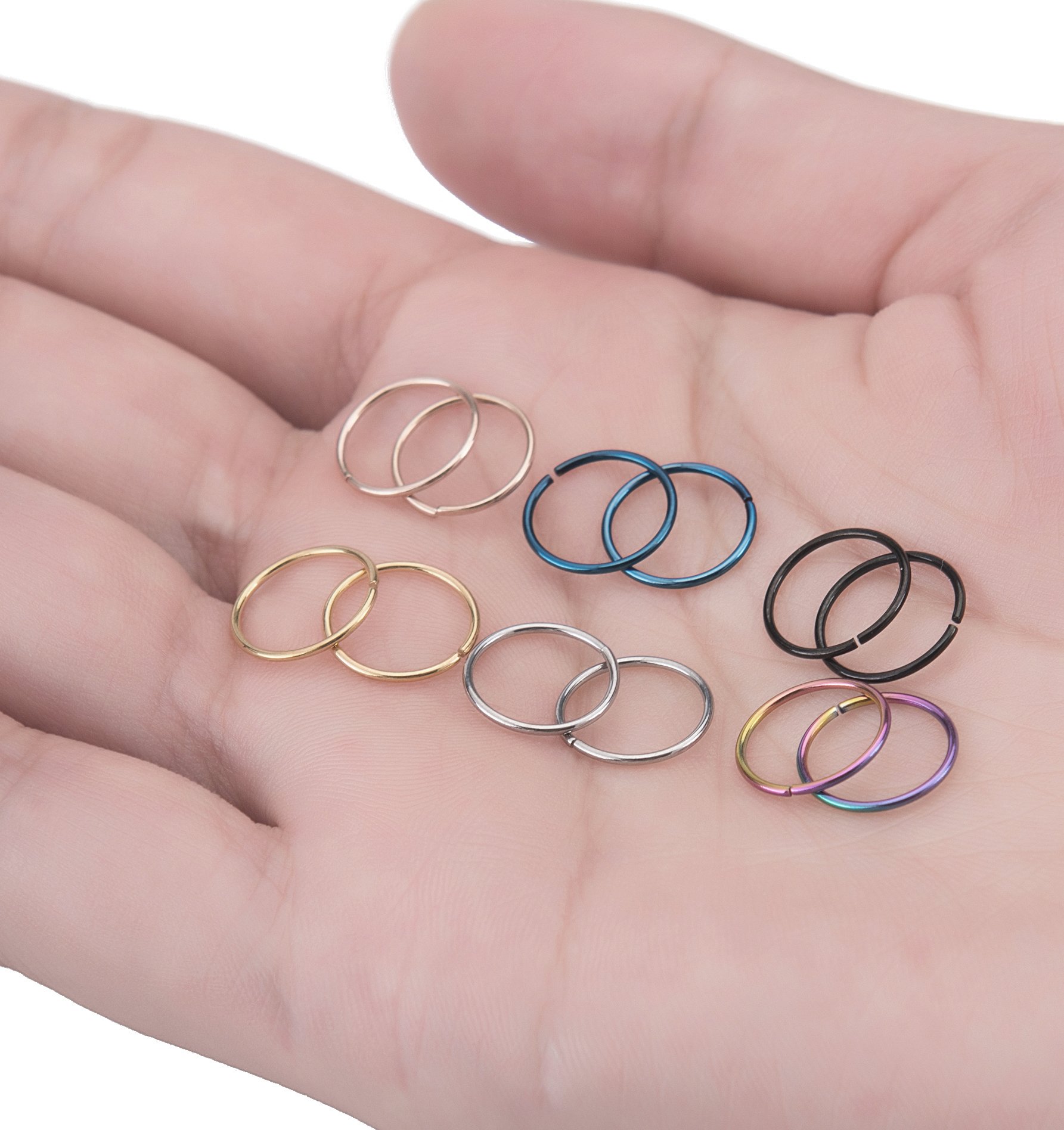 Masedy 12Pcs 20G 316L Stainless Steel Nose Rings Hoop Tragus Cartilage Septum Ring Lip Piercing 10MM