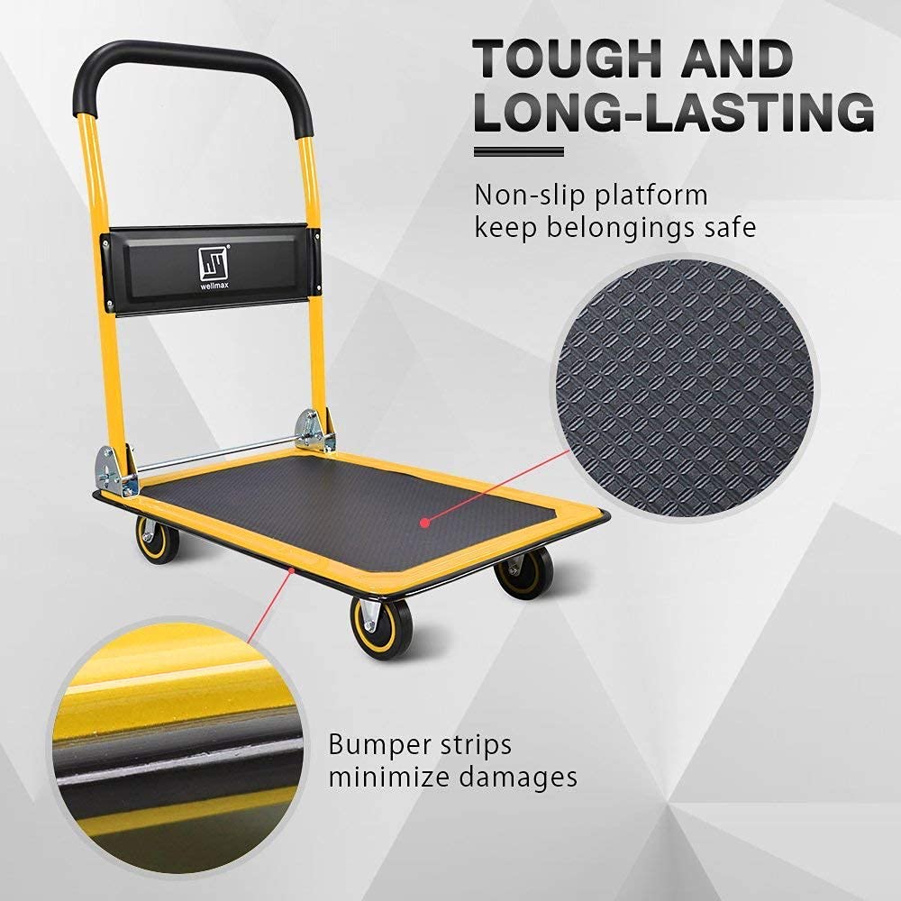 Wellmax Platform Cart Dolly 330lb Yellow and 660lb Blue Color