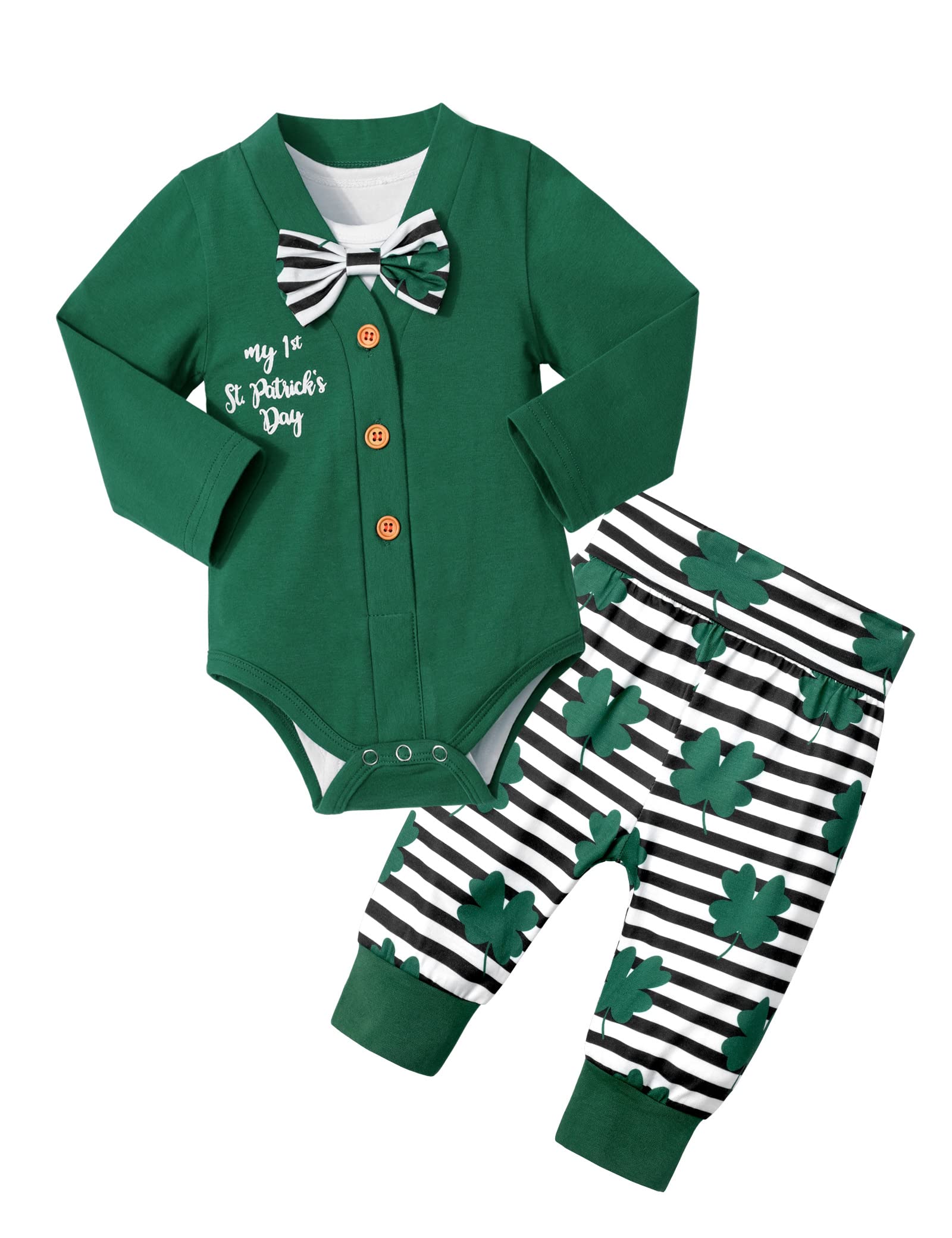 WIQI my first St. Patrick's Day baby boy outfit white short sleeve shirt trousers St. Patrick's Day baby boy clothes