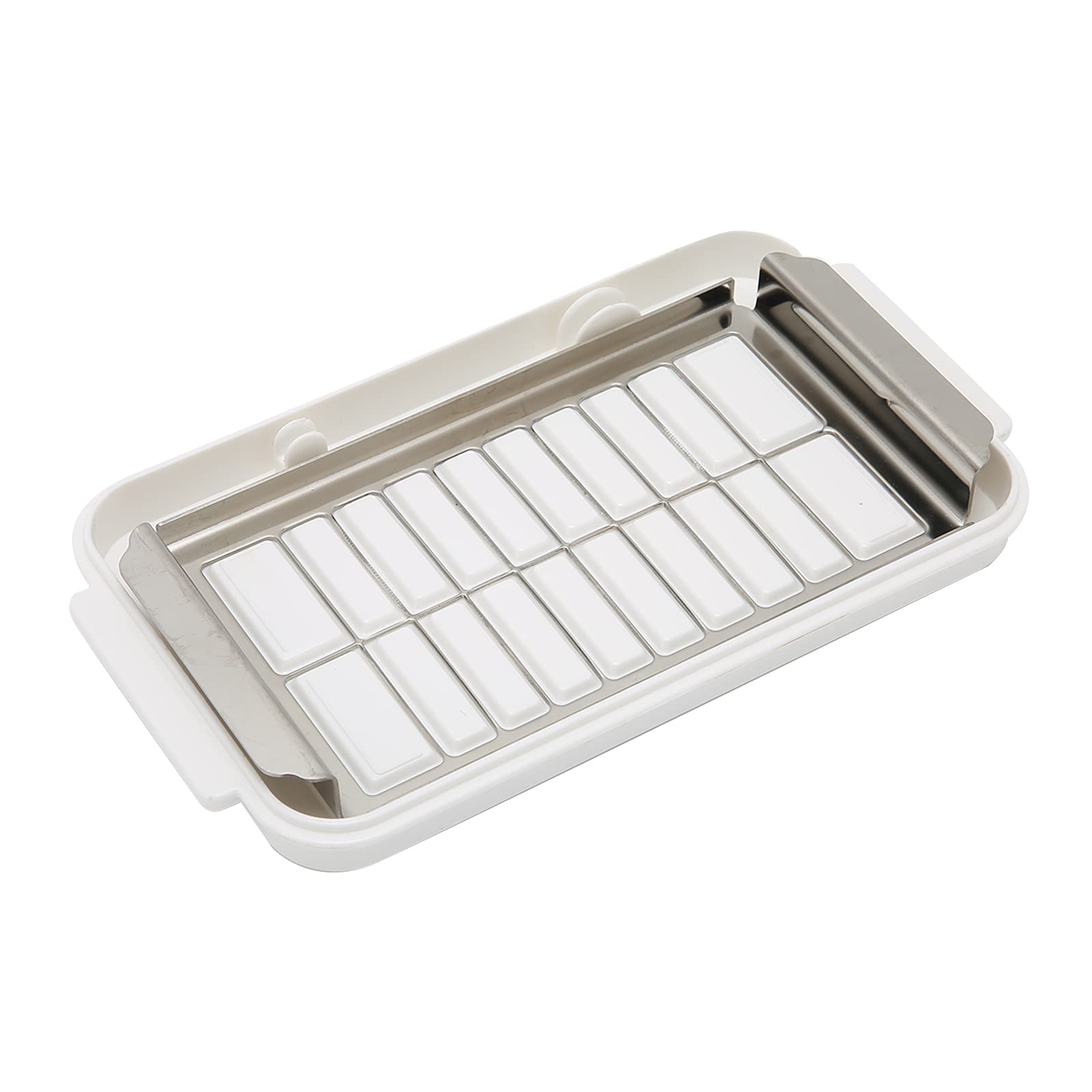 Stainless Steel Cutter Style Butter Case, Butter Slicer Metal Saucer with Plastic Transparent Cover Covered Cheese Storage Container with Knife for Kitchen(White)