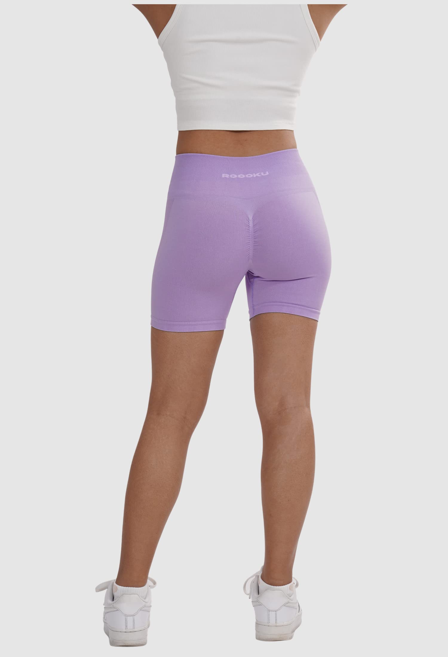 ROOOKU Uplift Gym Shorts for Women Seamless Scrunch Butt Lifting Workout Booty High Waisted Compression Yoga Shorts (Lilac,M)