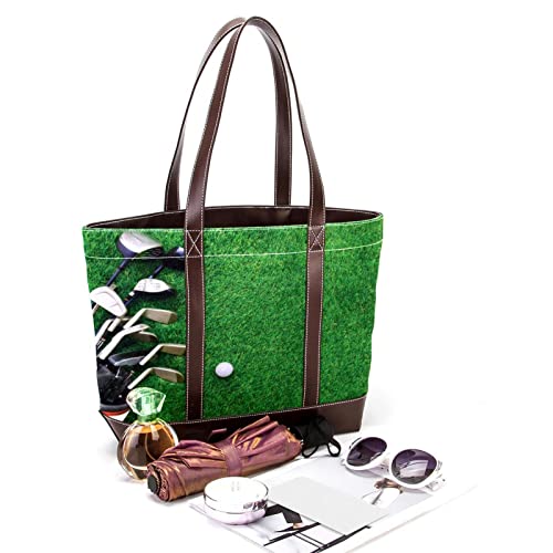 Women's Large Size Canvas Shoulder Bag Hobo Crossbody Handbag Casual Tote, Golf Grass