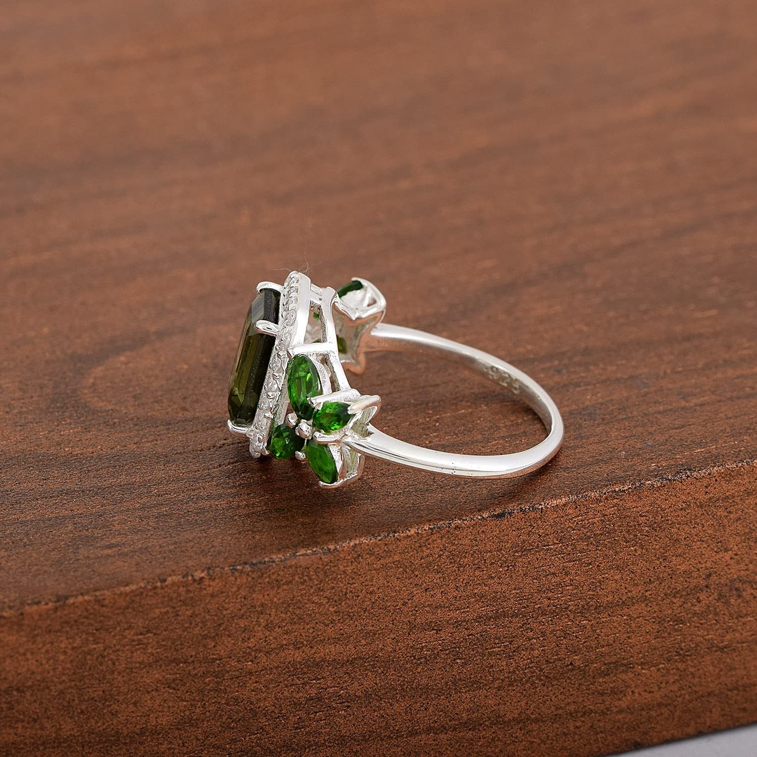 Ravishing Impressions 925 Sterling Silver Moldavite Bridal Ring Statement Engagement Wedding Birthday Jewelry Gifts For Women