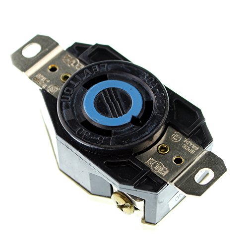 Leviton 2620 30 Amp, 250 Volt, Flush Mounting Locking Receptacle, Industrial Grade, Grounding, V-0-MAX, Black