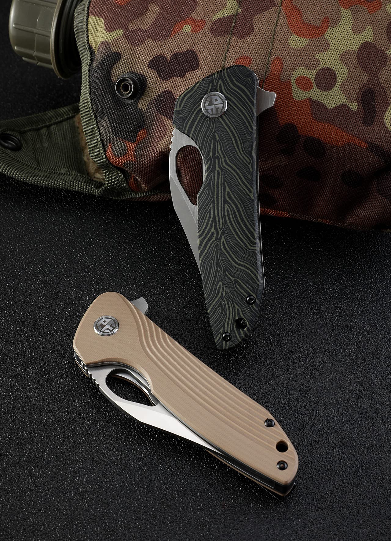 Petrified fish PF999 Original k110 steel blade folding knife ceramic ball bearing G10 handle outdoor camping hunting edc tool (Black)