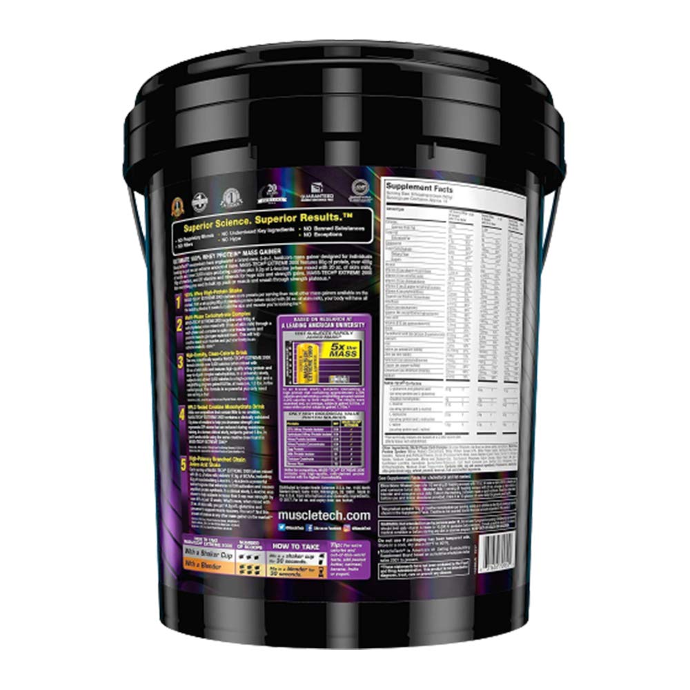 Mass Gainer Protein Powder | MuscleTech Mass-Tech Extreme 2000 | Muscle Builder Whey Protein Powder | Protein + Creatine + Carbs | Max-Protein Weight Gainer for Women & Men | Chocolate, 22 lbs