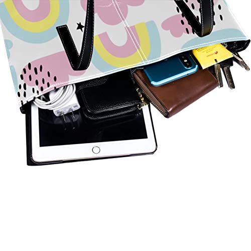 Women's Large Size Canvas Shoulder Bag Hobo Crossbody Handbag Casual Tote, Cartoon Rainbow Cloud