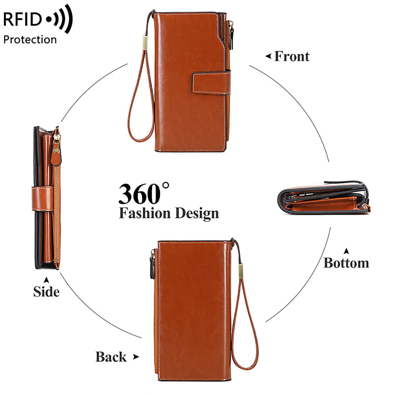Women's RFID Blocking PU Leather Large Capacity Wallet Phone Holder Clutch Travel Purse Wristlet (Blue)
