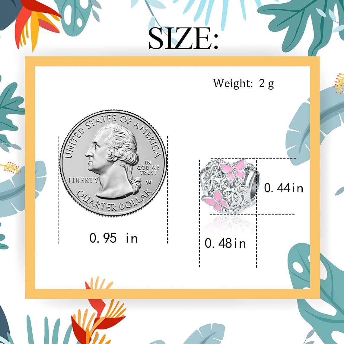 QeenseKc Butterfly Flower Garden Charm Pink Enamel Heart Crystal Openwork Bead fit Pandora Charm Bracelet, Pink