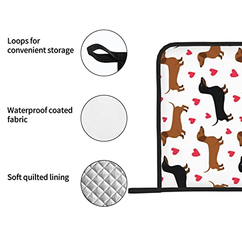 Romantic Dachshunds Set of 2 Square Insulated Pot Holders, Kitchen Baking, Pot Holders Sets, One with Pocket and One Without Pocket