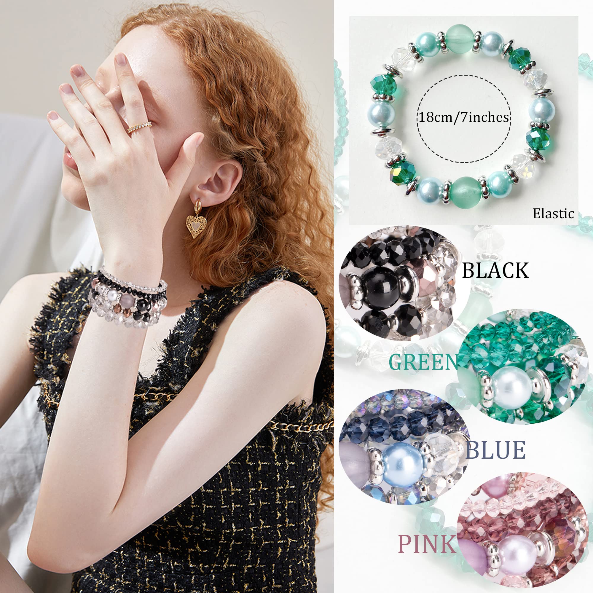 WAINIS Beaded Boho Stretch Bracelet Colorful Stackable Crystal Beads Bracelets Trendy Costume Jewelry Mothers Day Gifts for Women