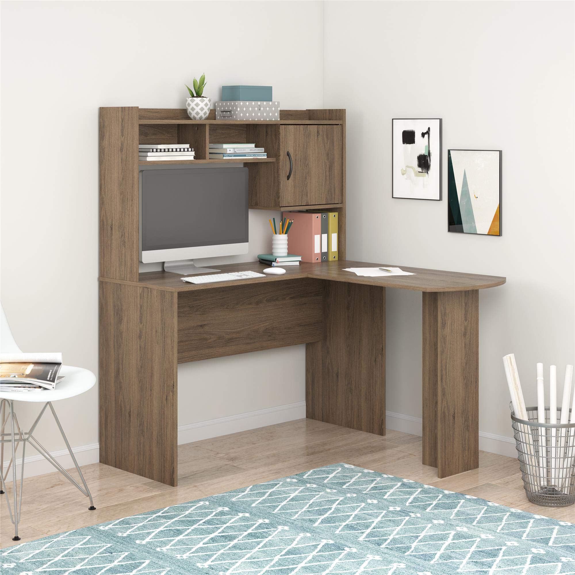 Mainstays' L-Shaped Desk with Hutch, Multiple Colors (L-Shaped Desk with Hutch, Rustic Oak Desk)